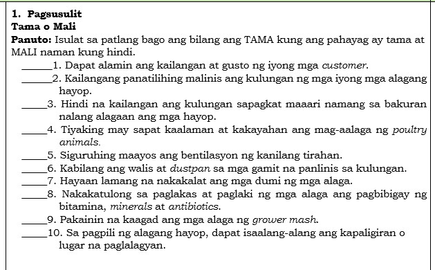1. Pagsusulit Tama o Mali Panuto: Isulat sa | StudyX