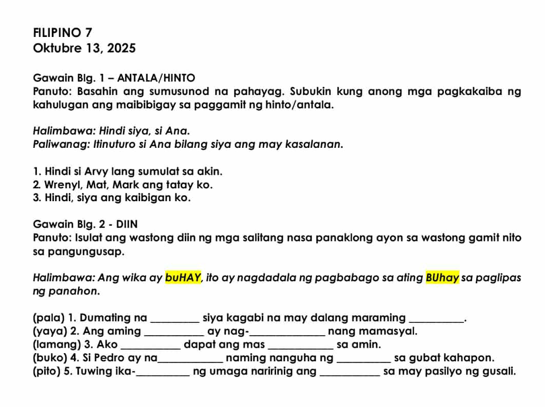 Gawain Blg. 2 - DIIN Panuto: Isulat ang | StudyX