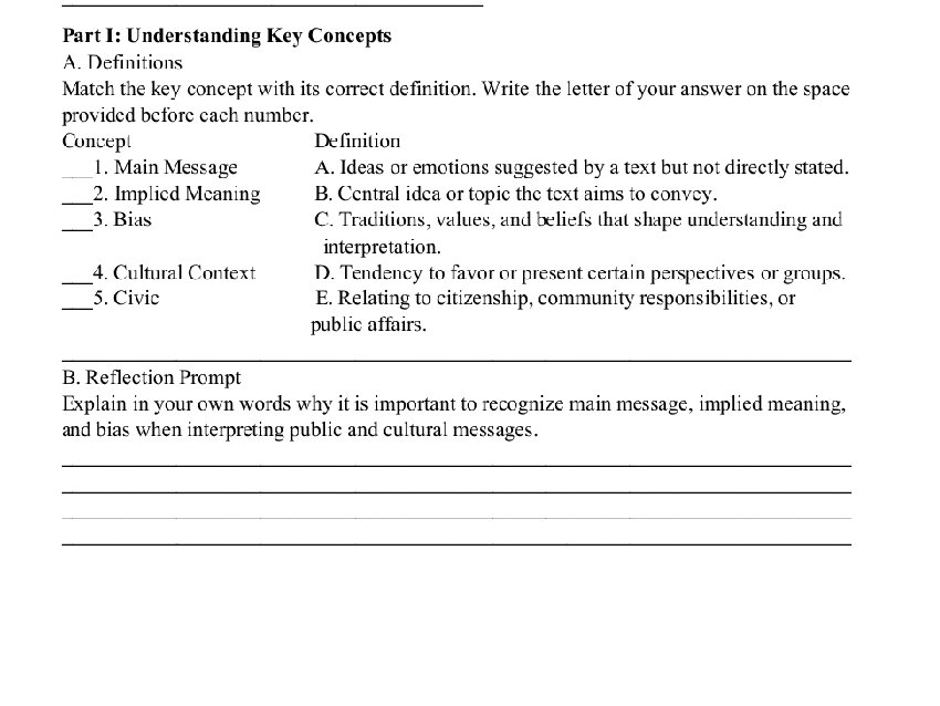 Part I: Understanding Key Concepts A. | StudyX