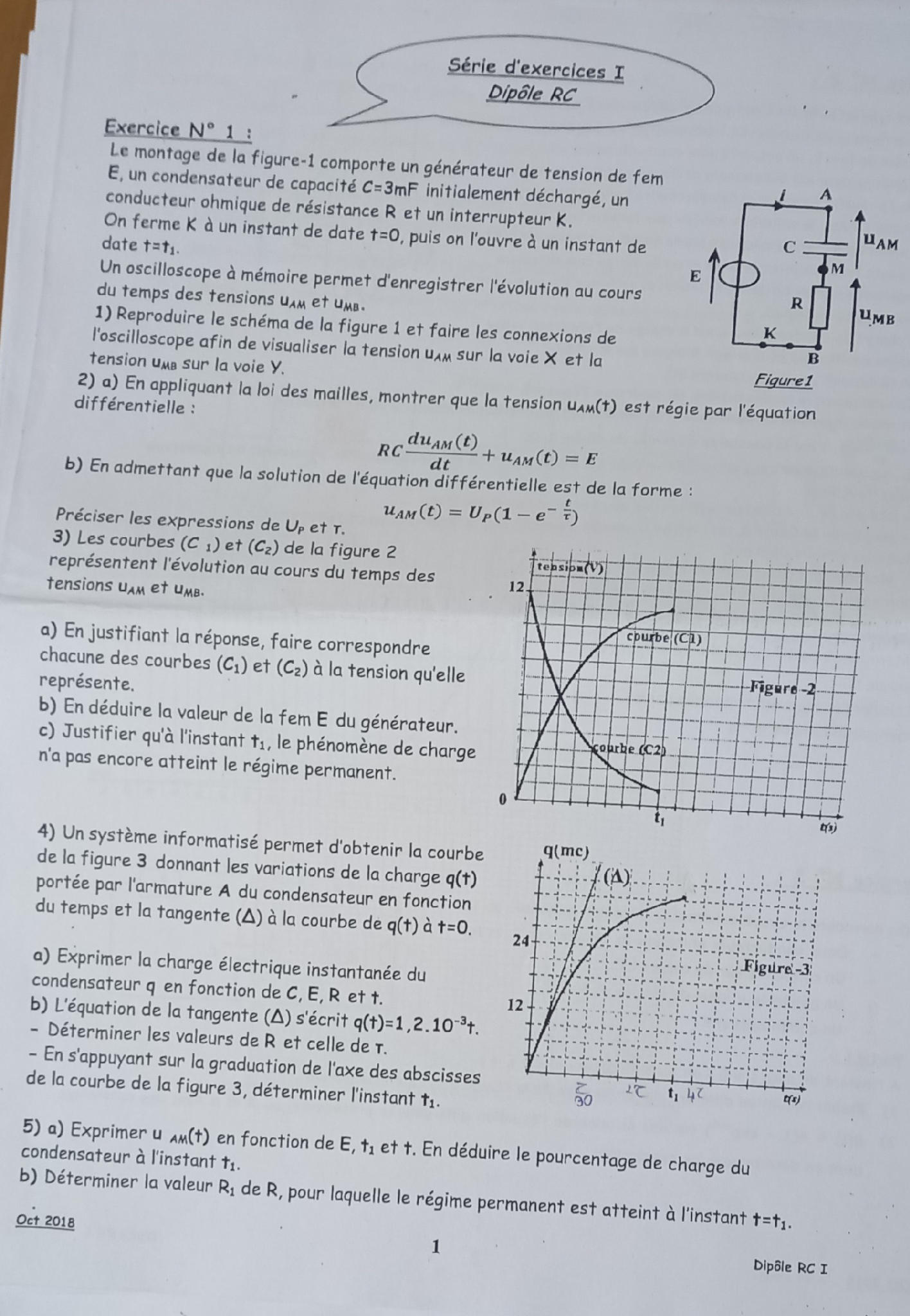 Série d'exercices I Dipôle RC Exercice N° 1 | StudyX