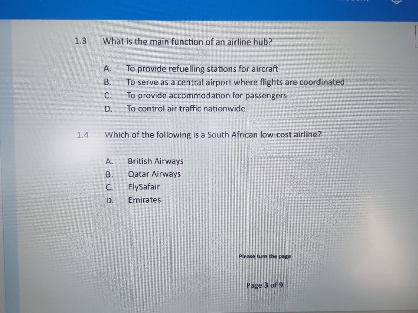 1.3 What is the main function of an airline | StudyX