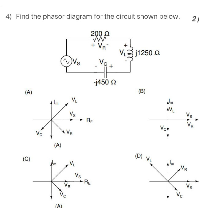 4) Find the phasor diagram for the circuit | StudyX