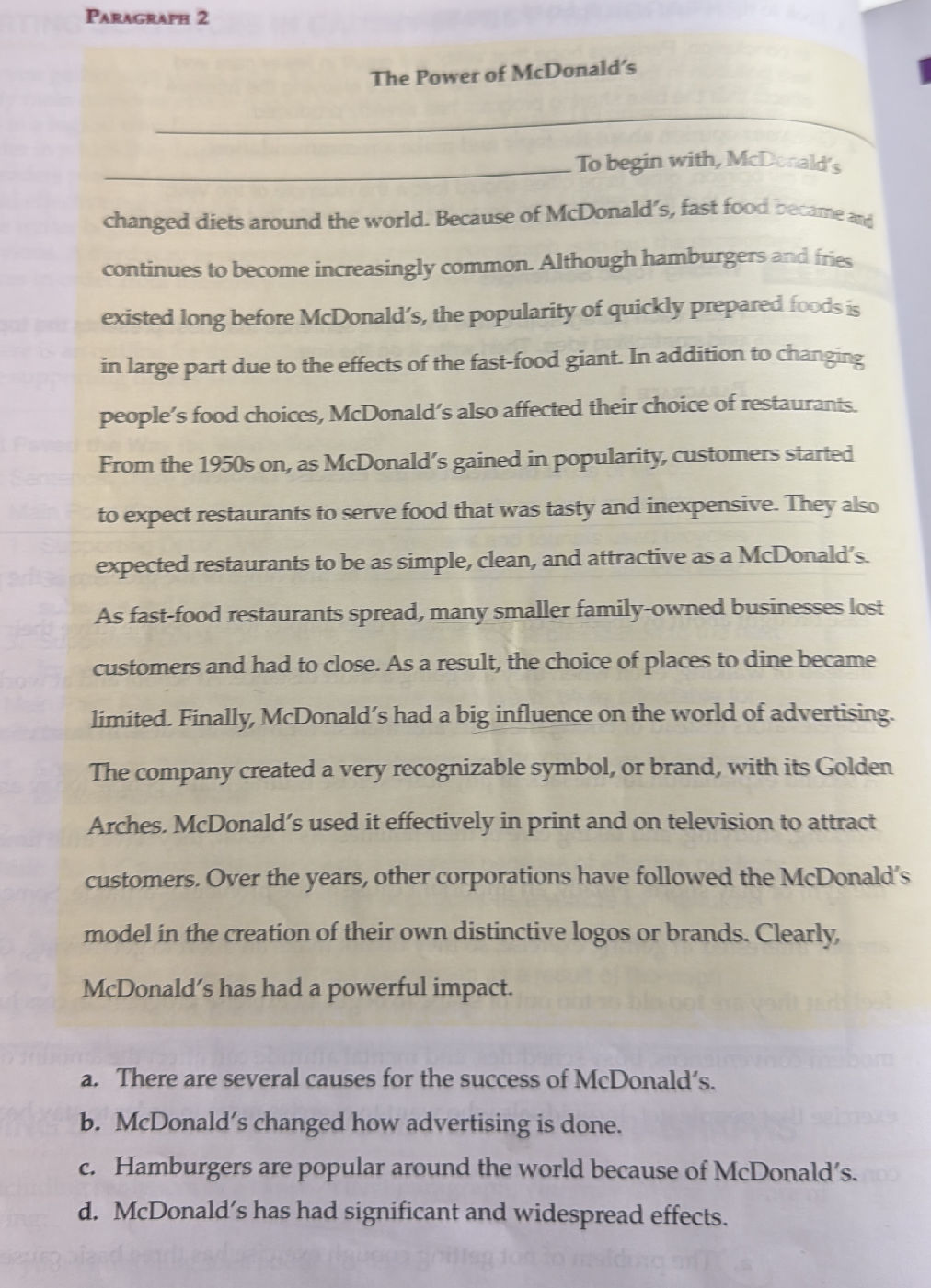 PARAGRAPH 2 The Power of McDonald's To | StudyX