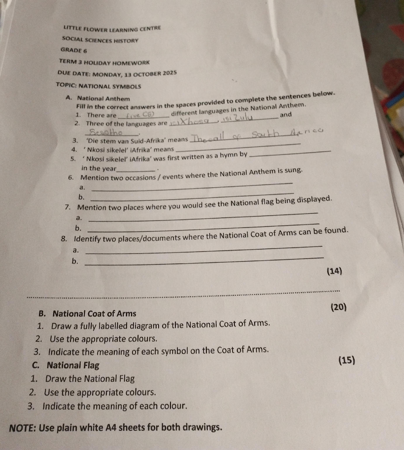 A. National Anthem Fill in the correct | StudyX