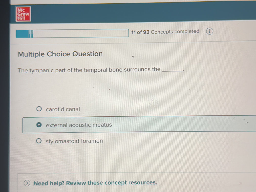 Multiple Choice Question The tympanic part | StudyX