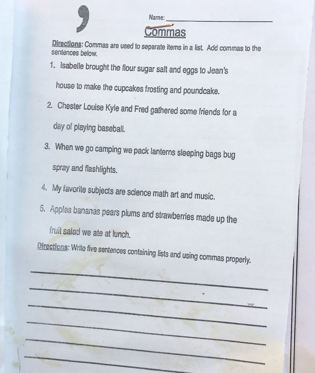 Directions: Commas are used to separate | StudyX