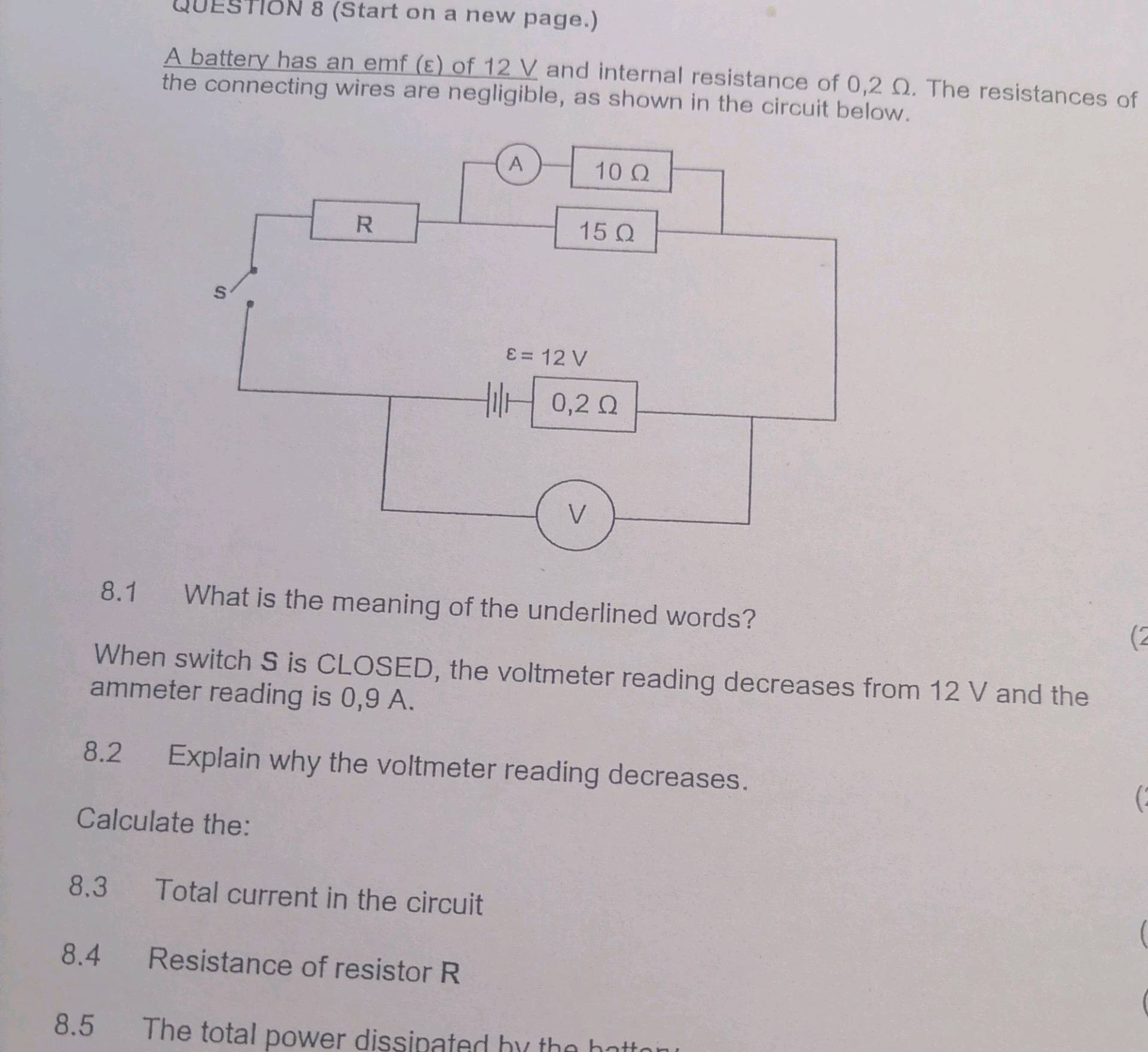 A battery has an emf ($ $) of $12 { V}$ and | StudyX