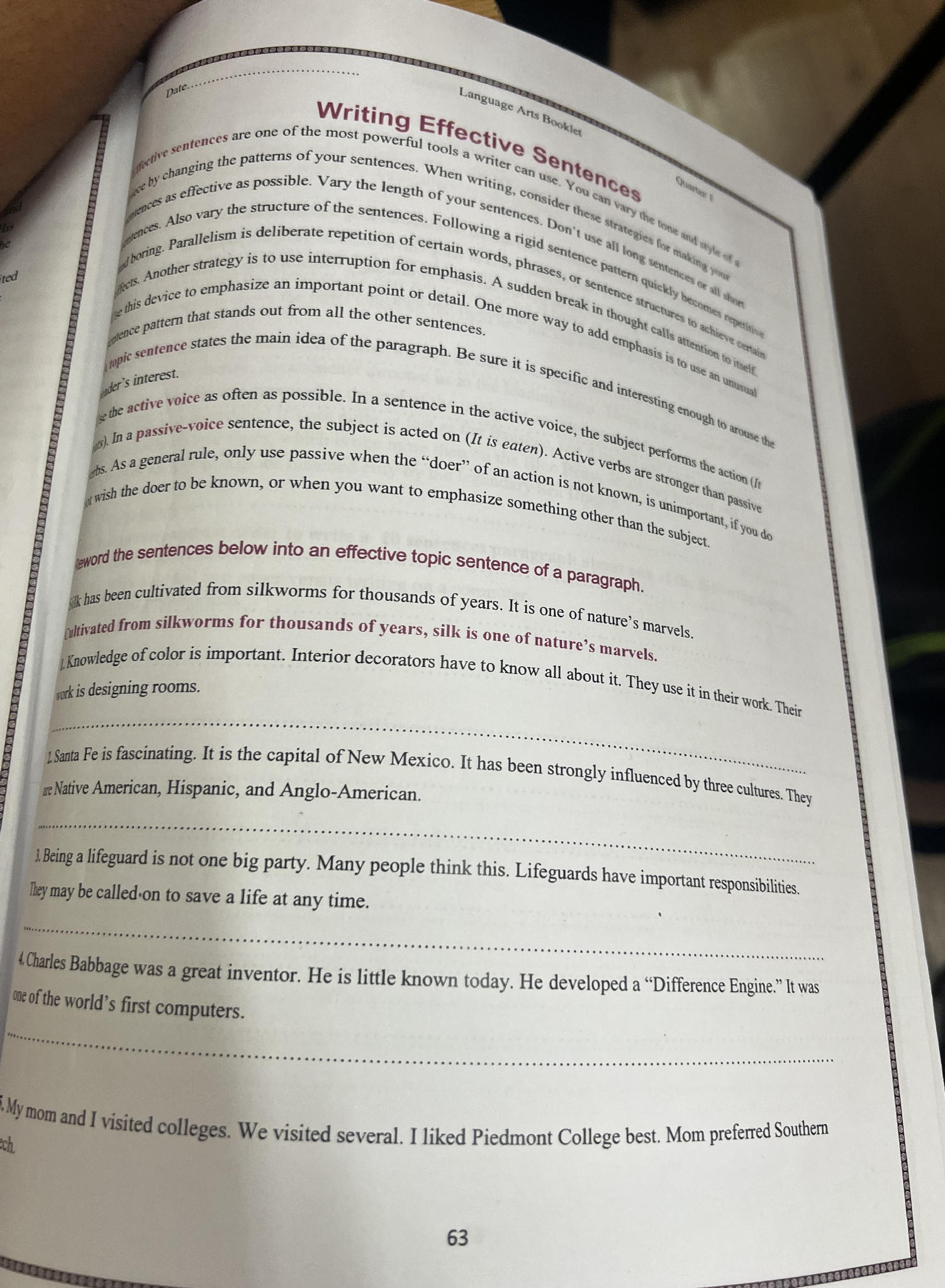 Reword the sentences below into an effective | StudyX