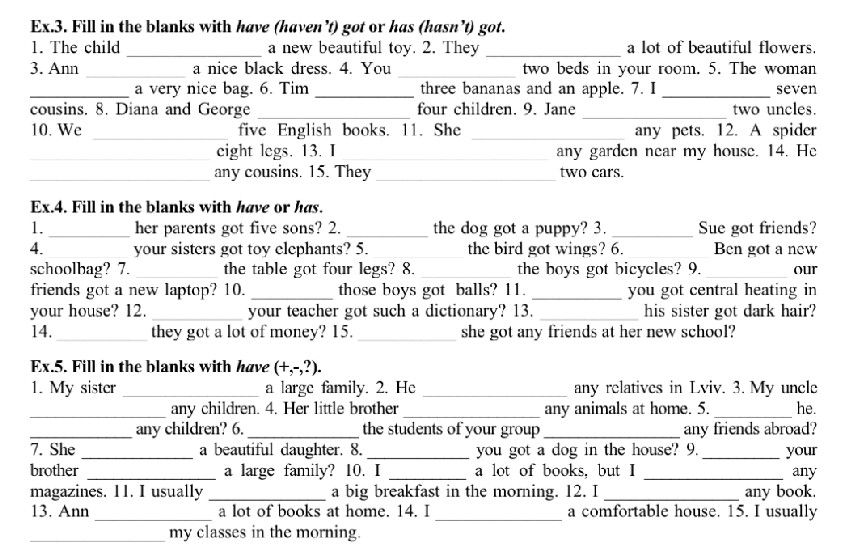 Ex.3. Fill in the blanks with have (haven't) | StudyX