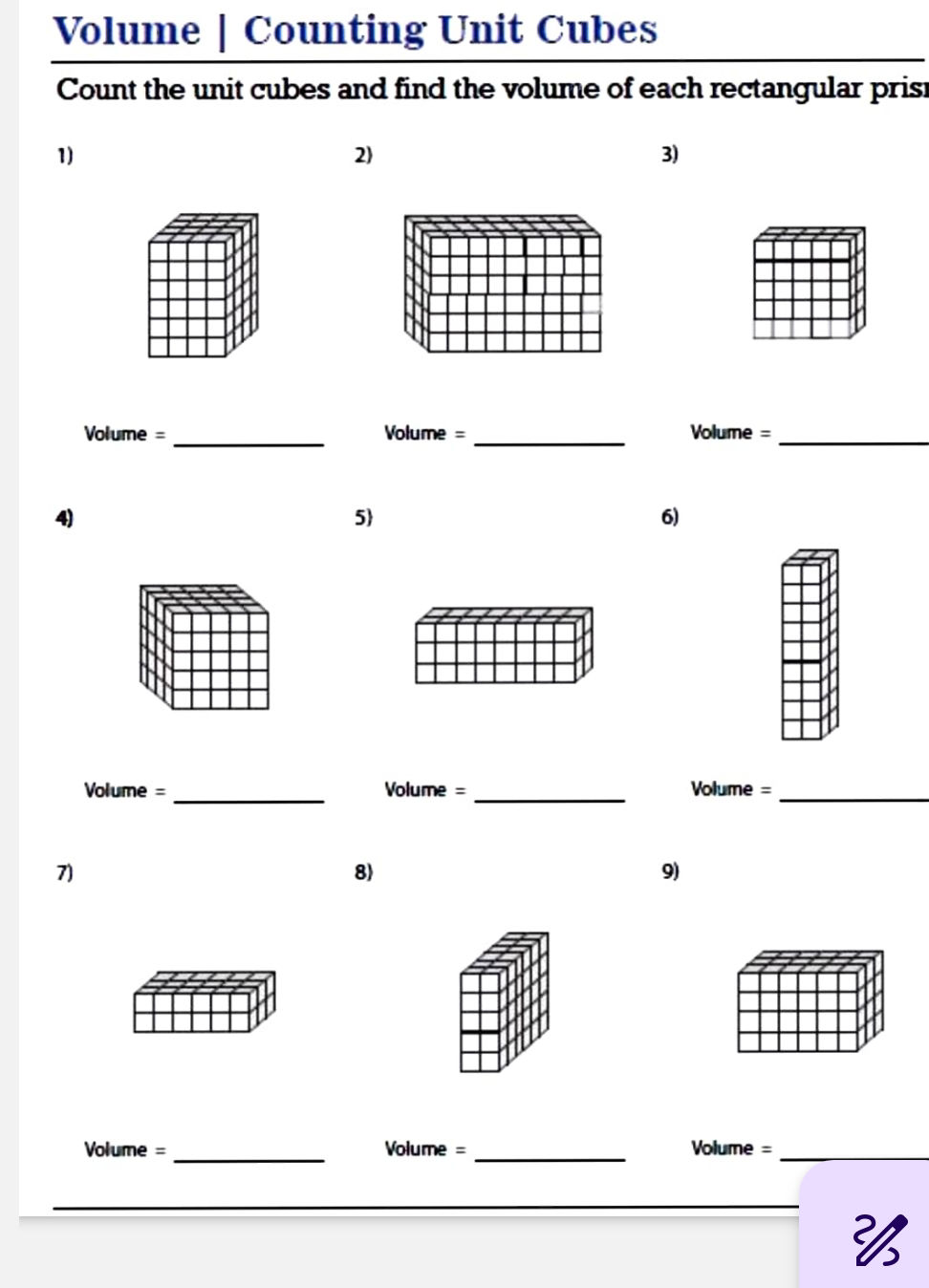 Volume | Counting Unit Cubes Count the unit | StudyX