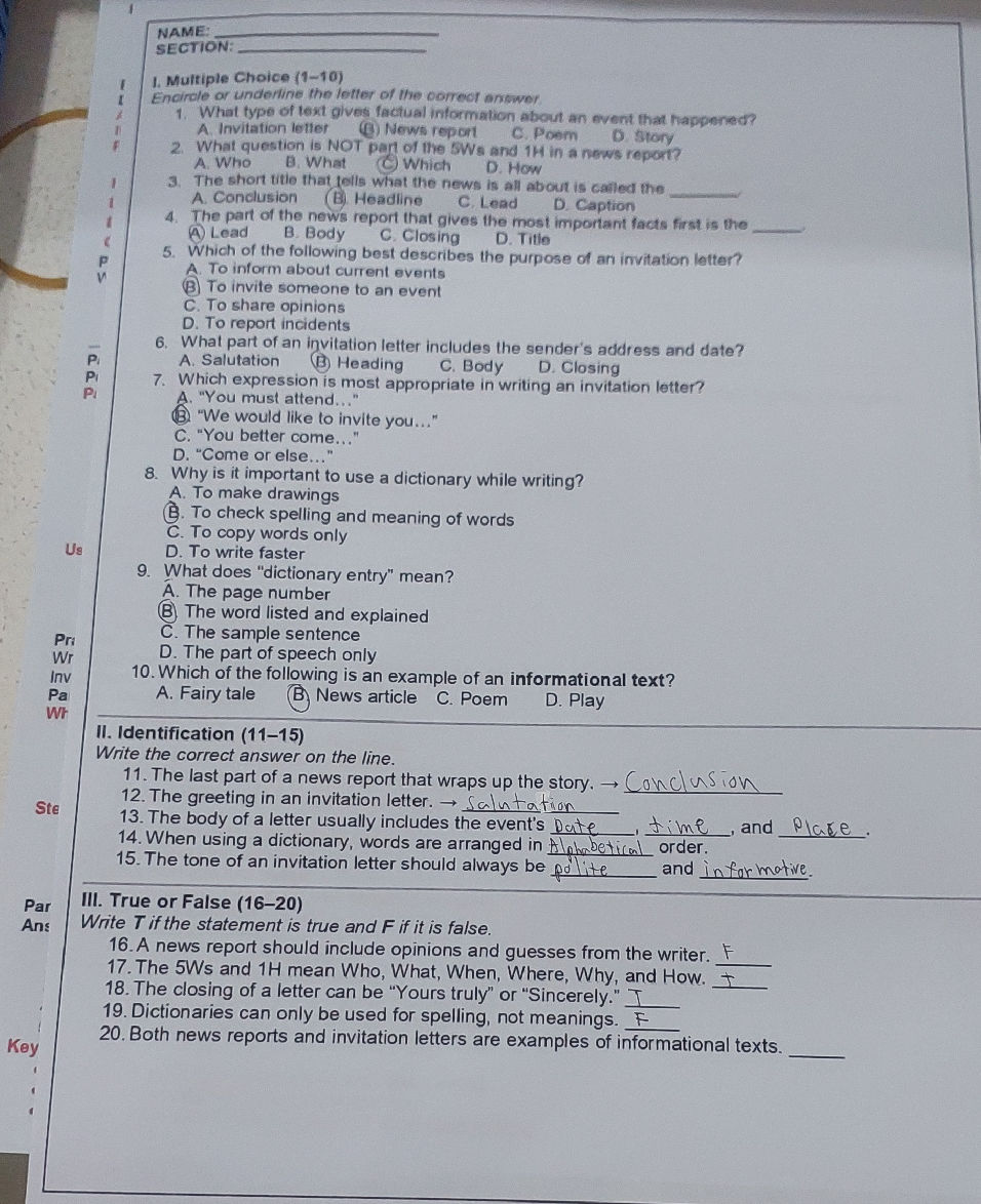 I. Multiple Choice (1-10) Encircle or | StudyX