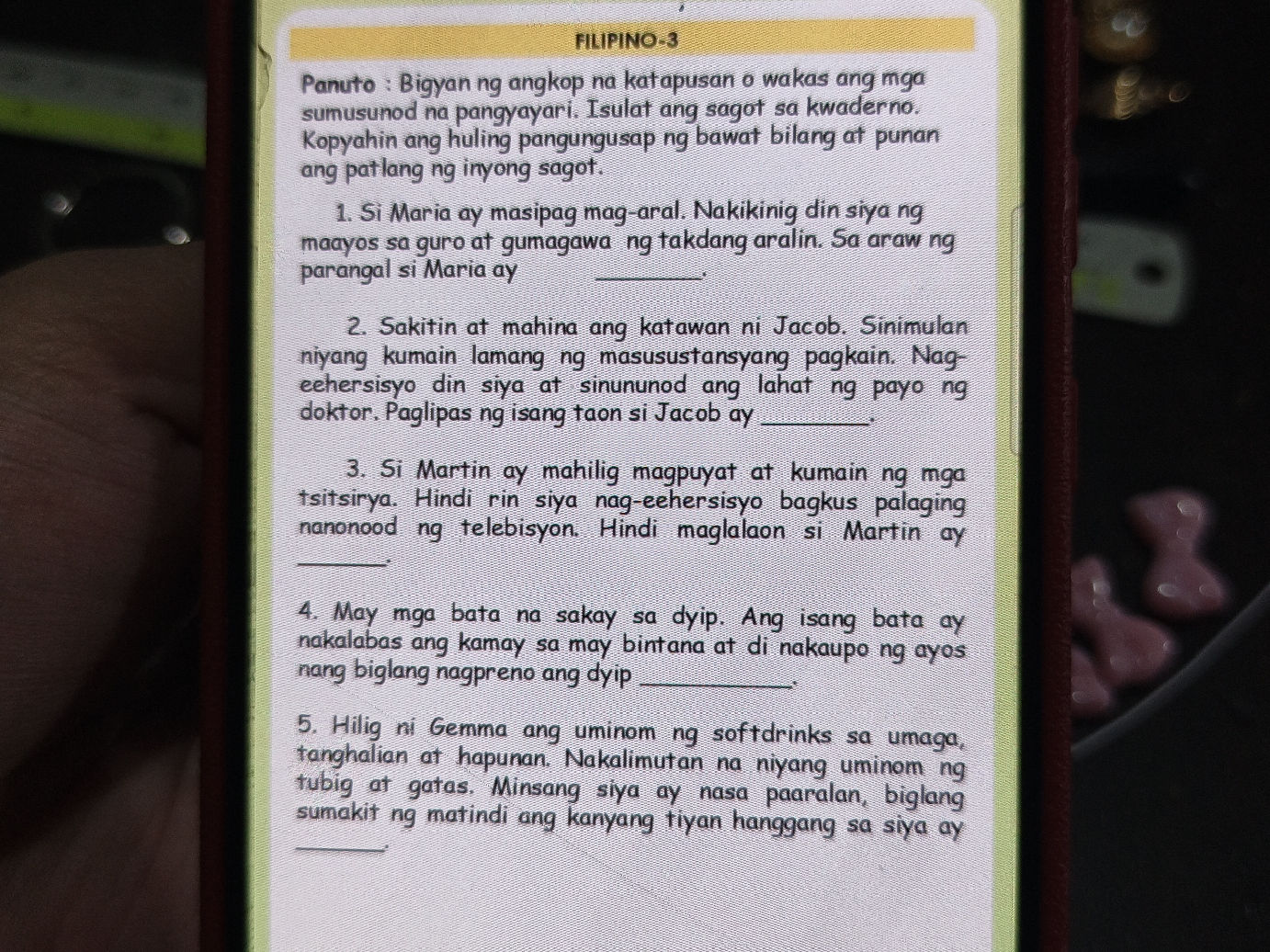 FILIPINO-3 Panuto: Bigyan ng angkop na | StudyX