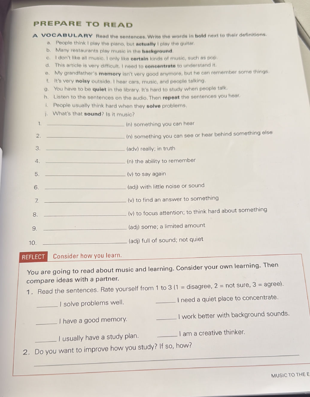 A VOCABULARY Read the sentences. Write the | StudyX