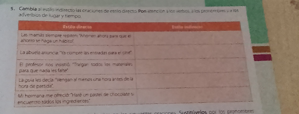 5. Cambia al estilo indirecto las oraciones | StudyX