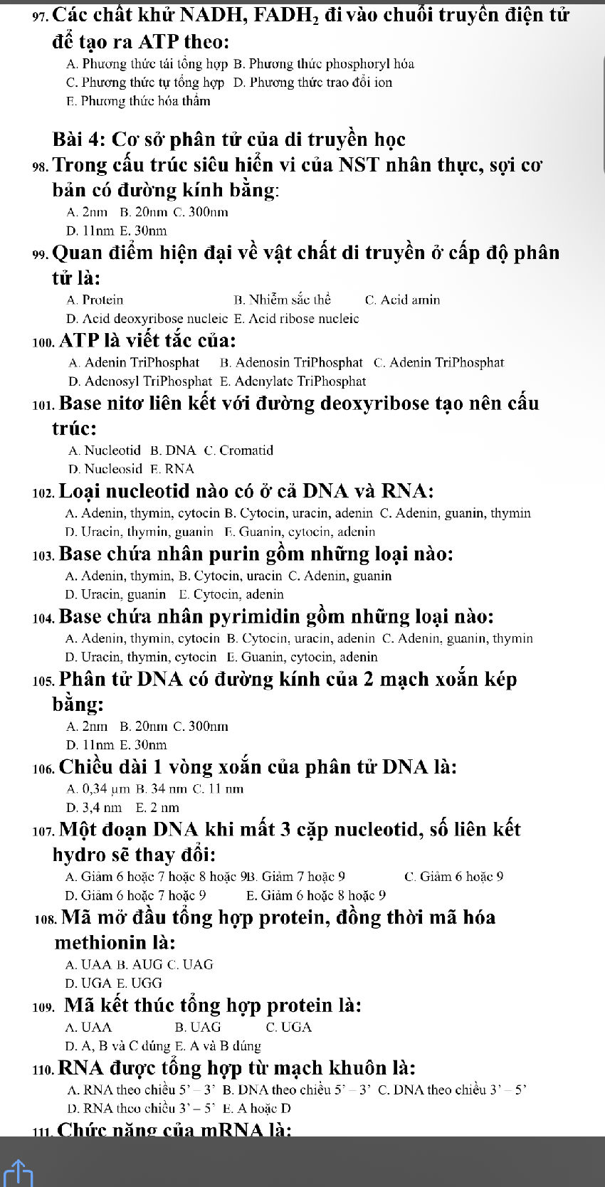 97. Các chất khử NADH, FADH₂ đi vào chuỗi | StudyX