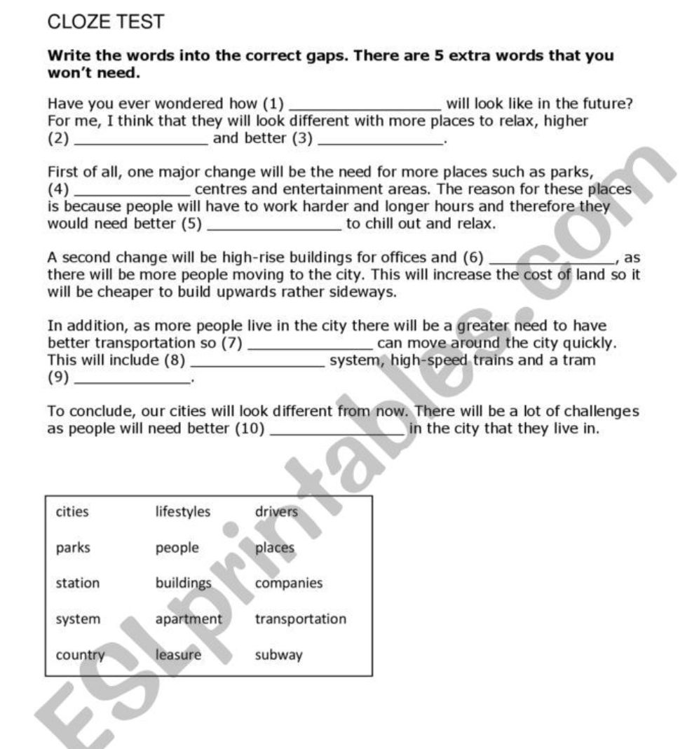 CLOZE TEST Write the words into the correct | StudyX