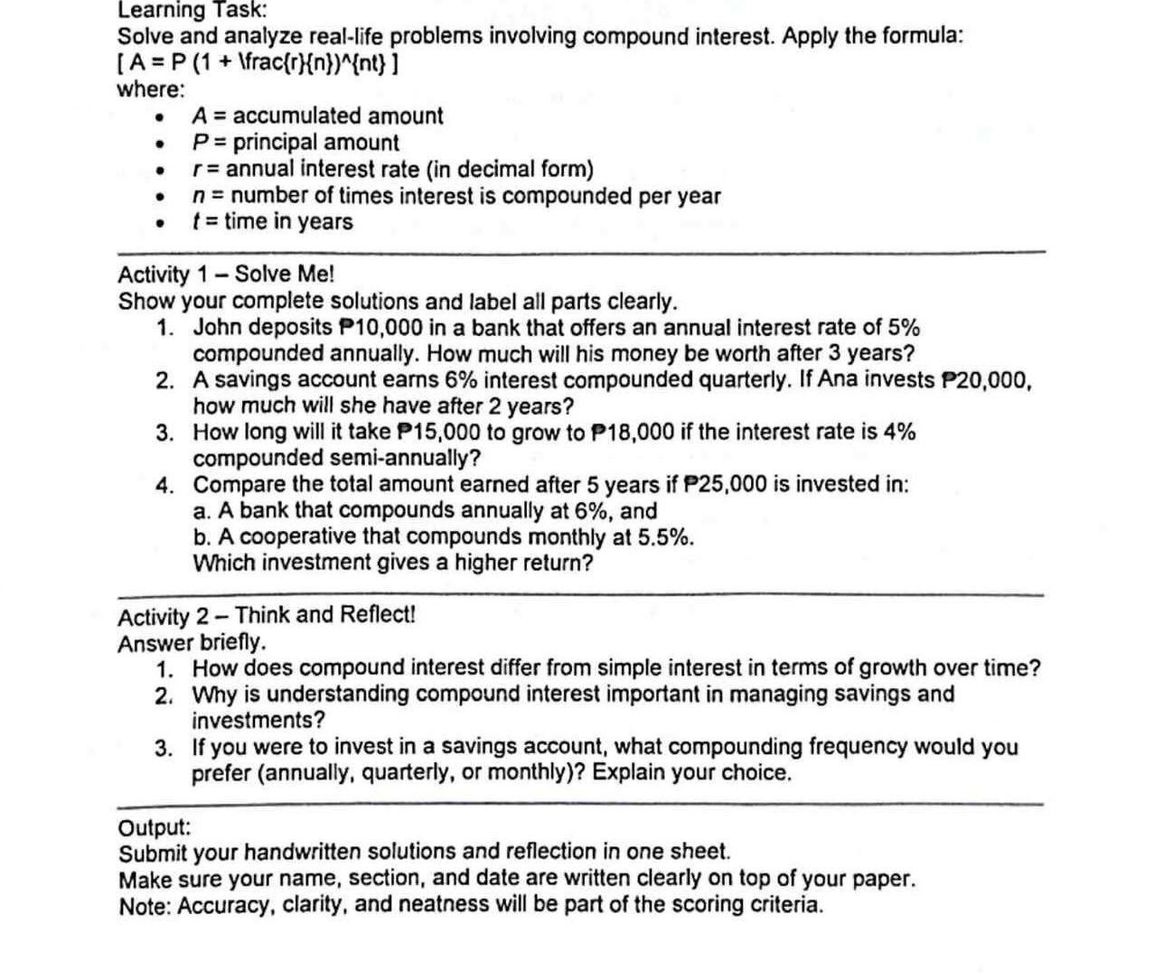 Learning Task: Solve and analyze real-life | StudyX