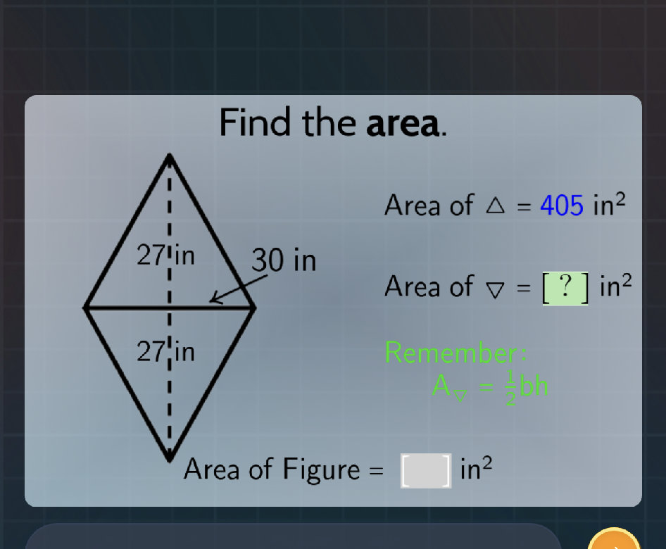 Find the area. (Diagram shows a kite-like | StudyX