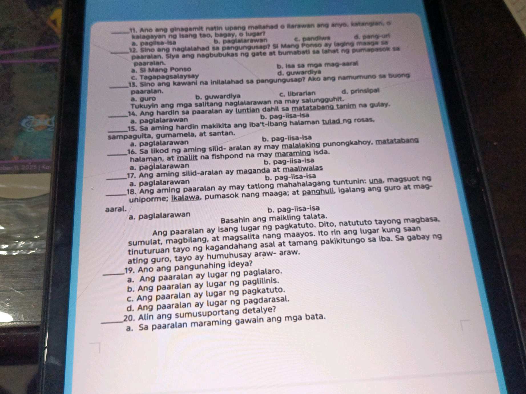 11. Ano ang ginagamit natin upang mailahad o | StudyX