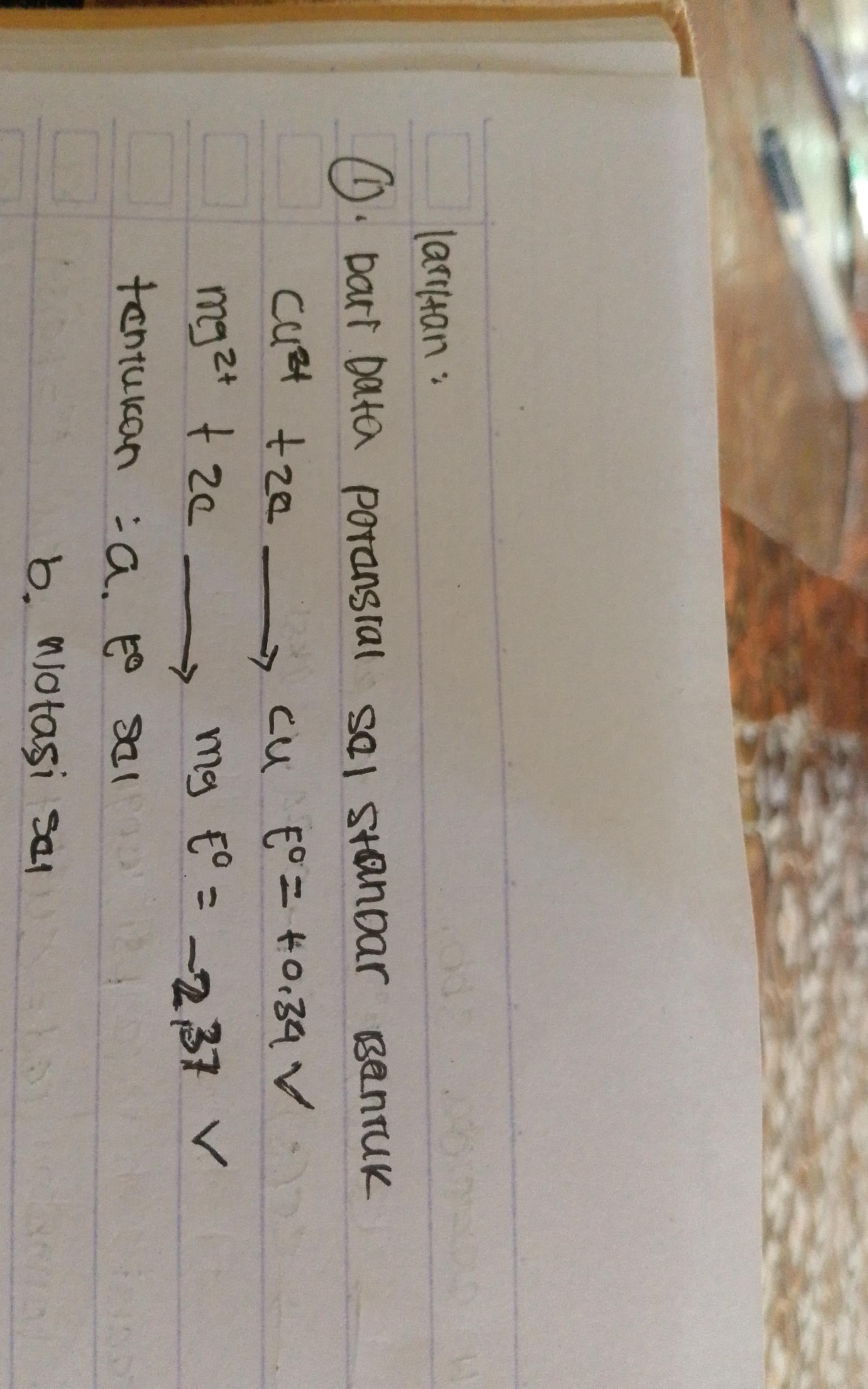 Latihan: 1. Dari data potensial sel standar | StudyX