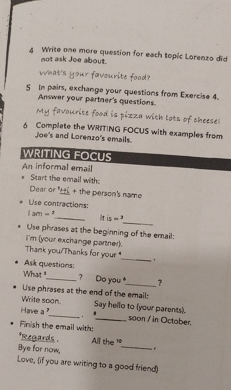 Complete the WRITING FOCUS with examples | StudyX