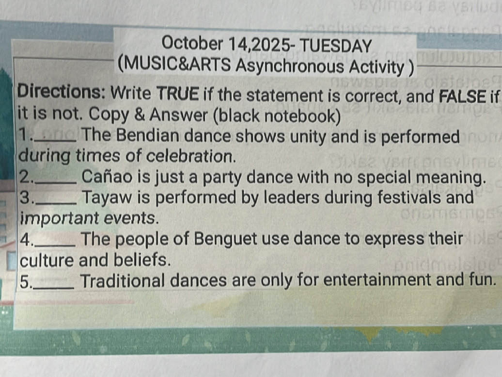 Directions: Write TRUE if the statement is | StudyX