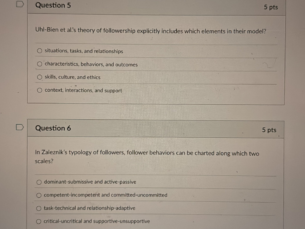 In Zaleznik's typology of followers, | StudyX
