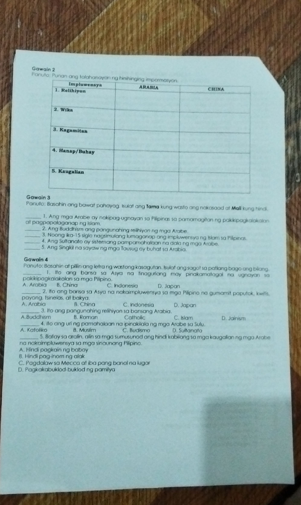 Gawain 3 Panuto: Basahin ang bawat pahayag. | StudyX