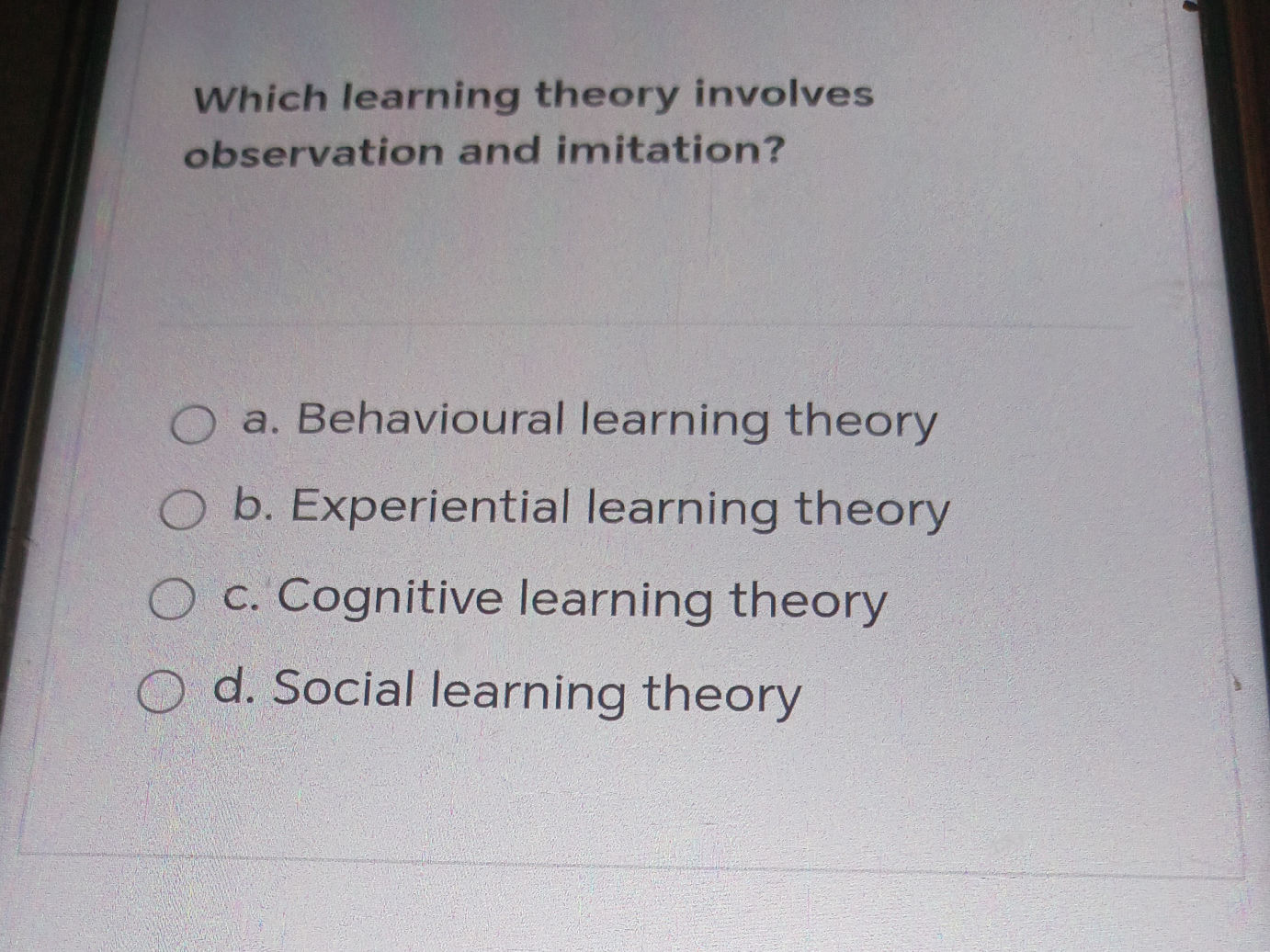 Which learning theory involves observation | StudyX