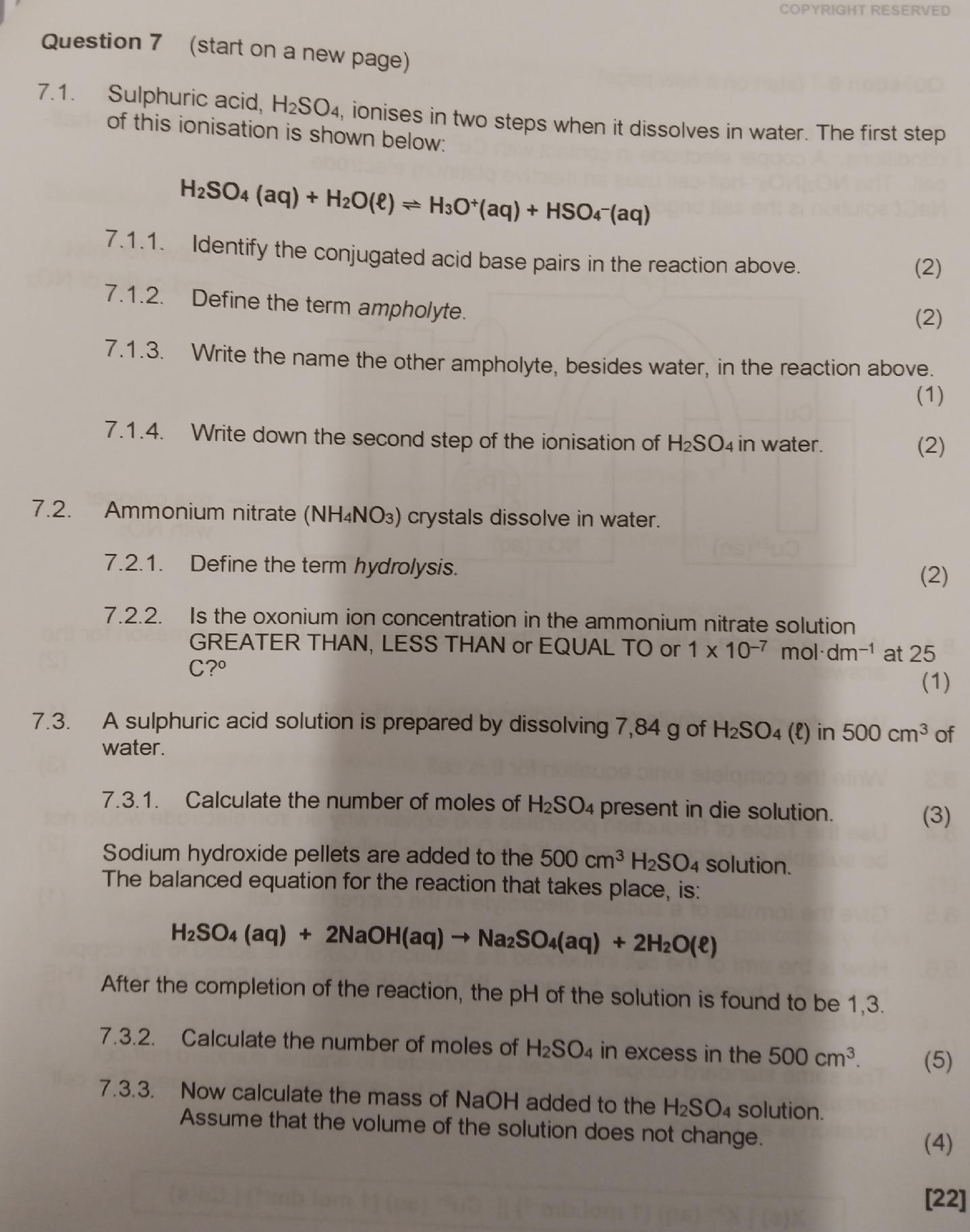 Sulphuric acid, H2SO4, ionises in two steps | StudyX