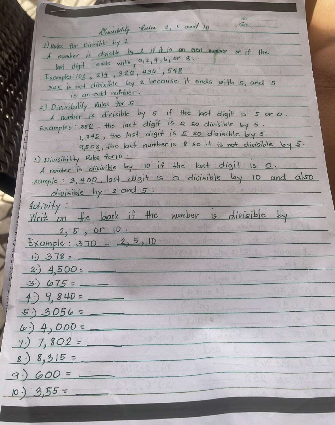 Divisibility Rules. 2, 5 and 10 1) Rules | StudyX