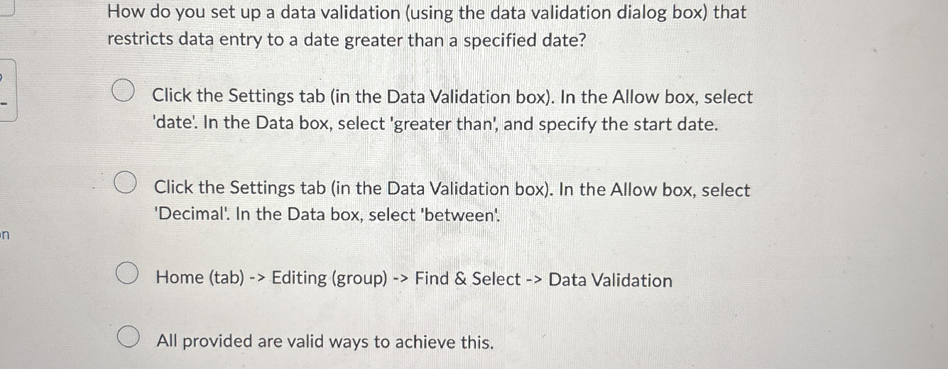 How do you set up a data validation (using | StudyX
