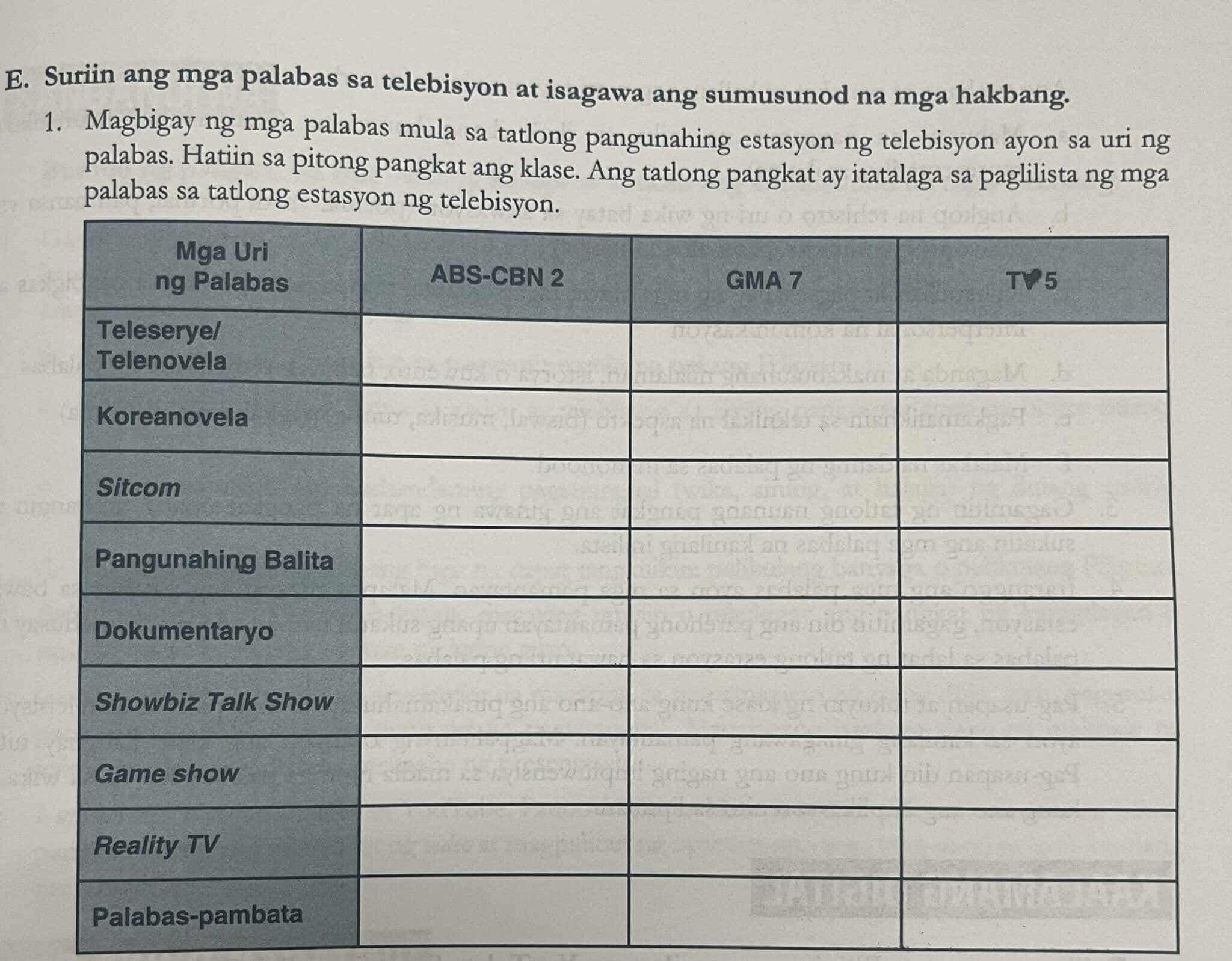 1. Magbigay ng mga palabas mula sa tatlong | StudyX