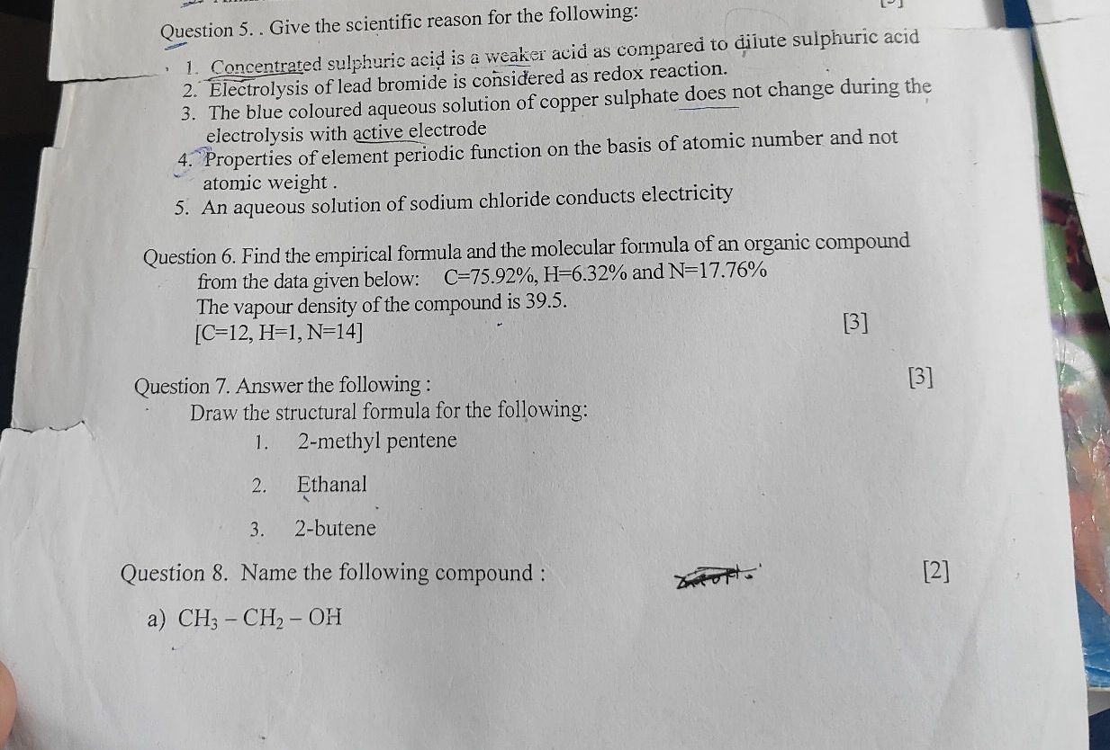 Question 5. Give the scientific reason for | StudyX