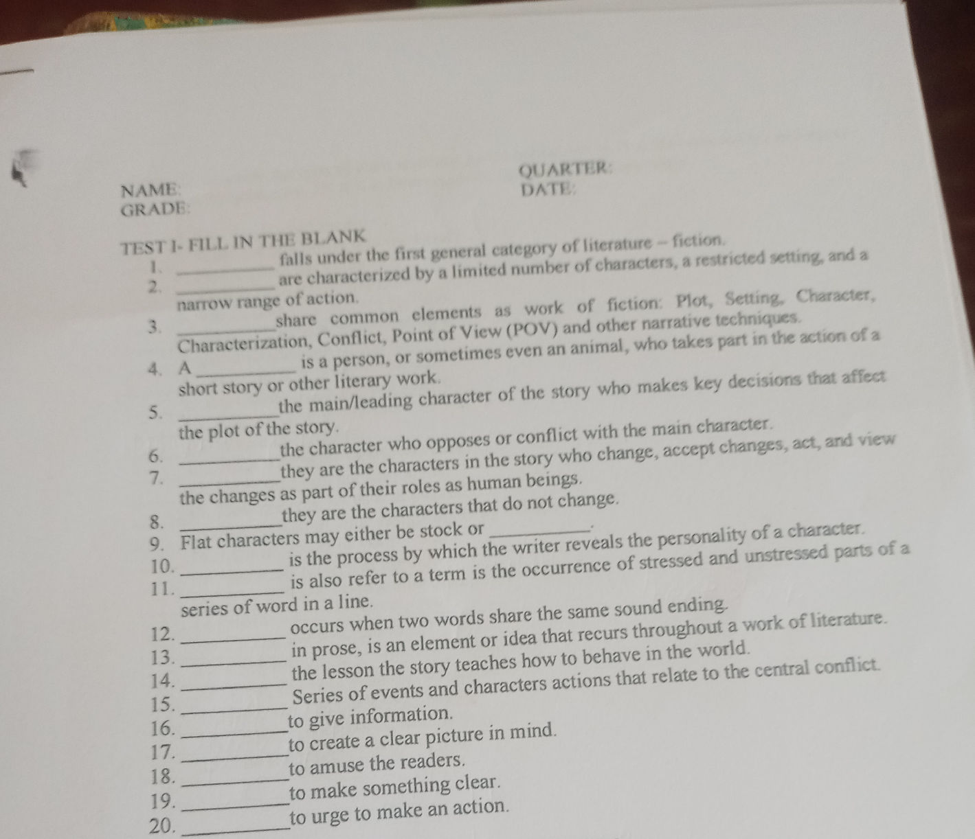 TEST I- FILL IN THE BLANK 1. __________ | StudyX