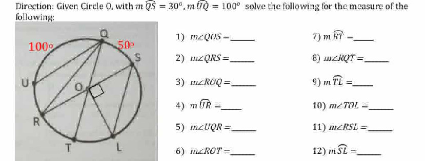 Direction: Given Circle $O$, with $m arc{QS} | StudyX