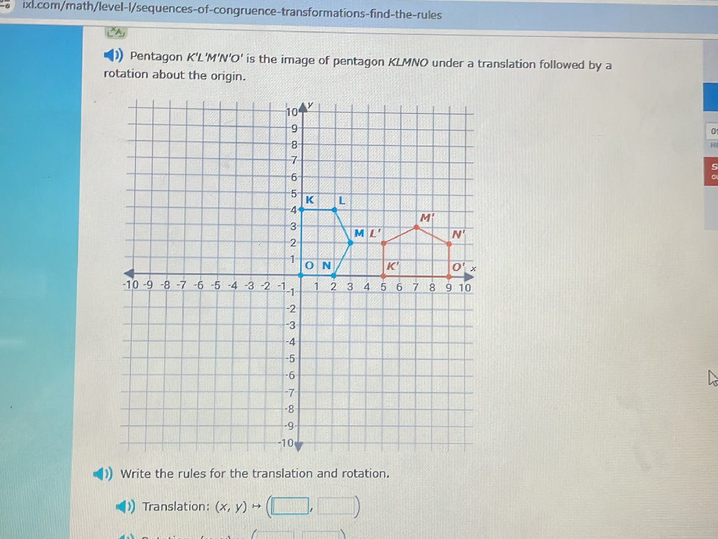 Pentagon $K'L'M'N'O'$ is the image of | StudyX