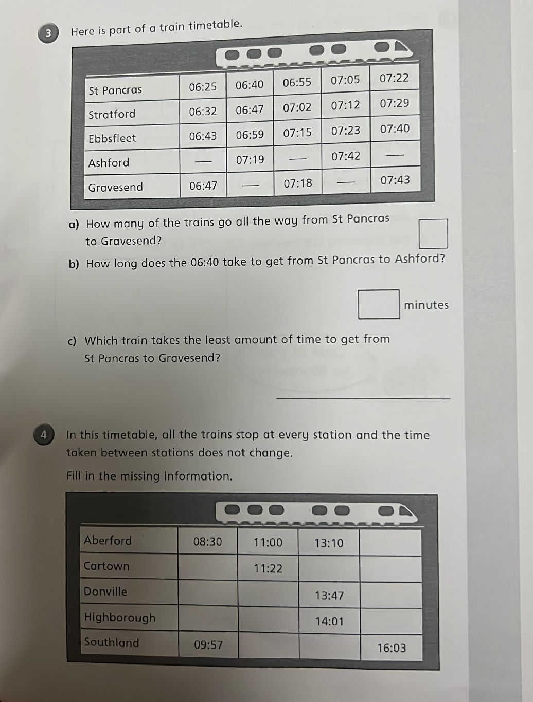 Here is part of a train timetable. | | StudyX