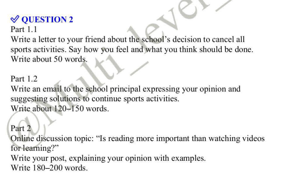 QUESTION 2 Part 1.1 Write a letter to your | StudyX