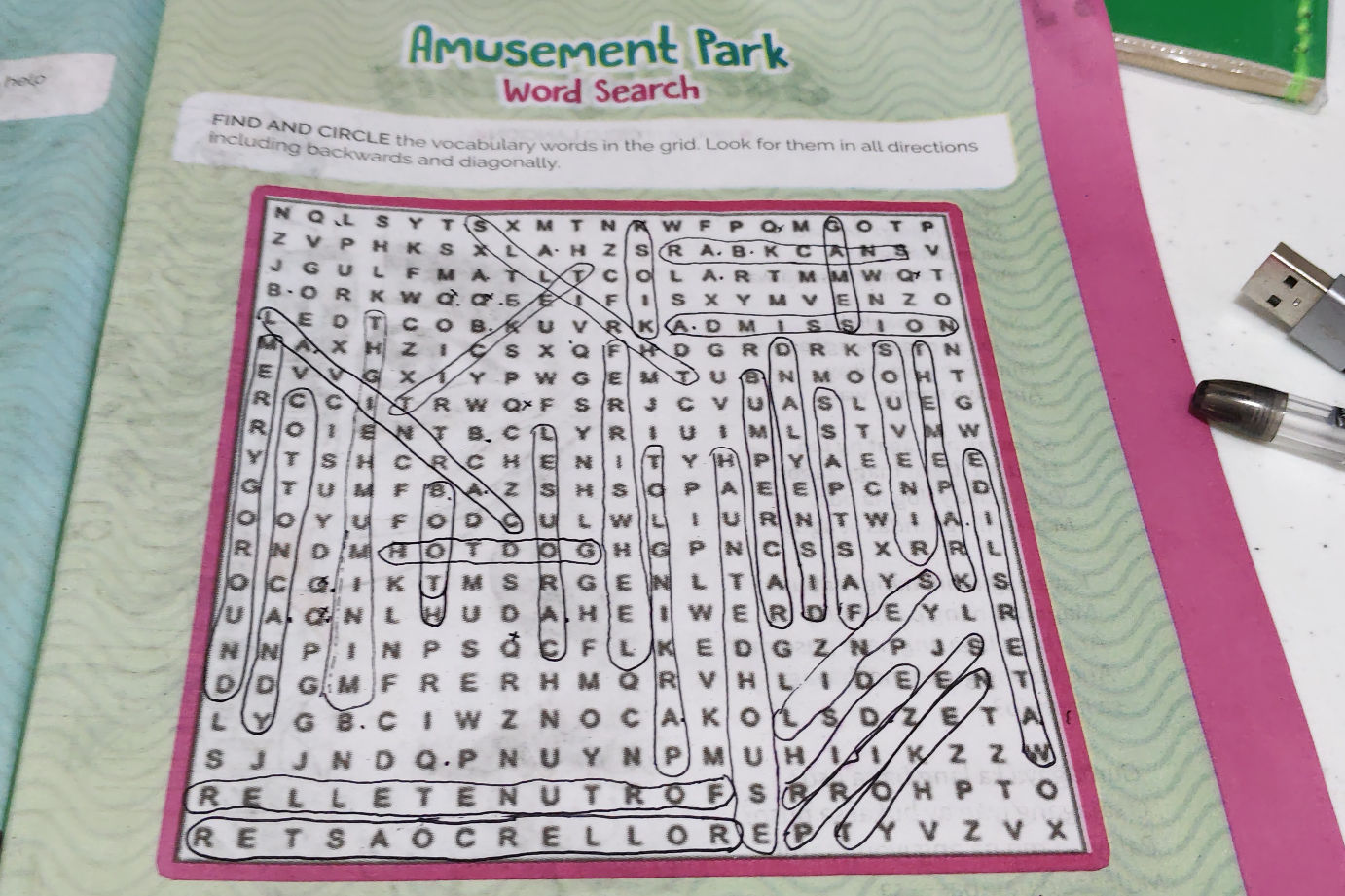 Amusement Park Word Search FIND AND CIRCLE | StudyX