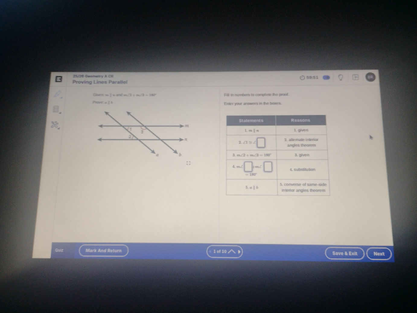 Fill in numbers to complete the proof. Enter | StudyX