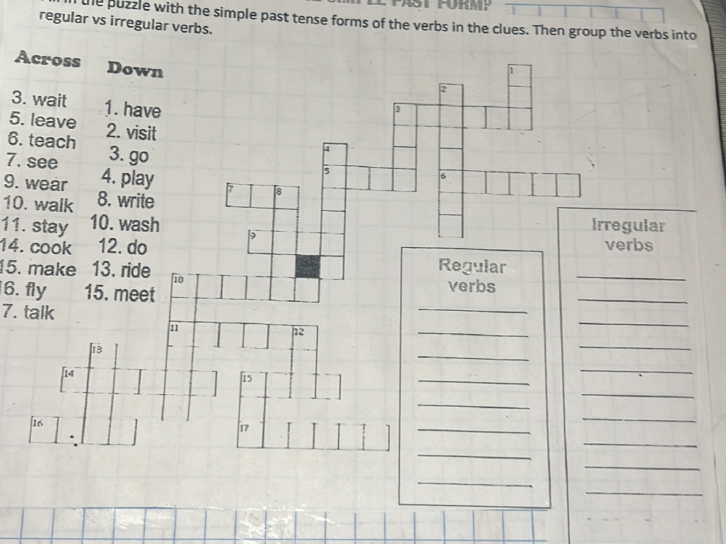 Fill in the puzzle with the simple past | StudyX