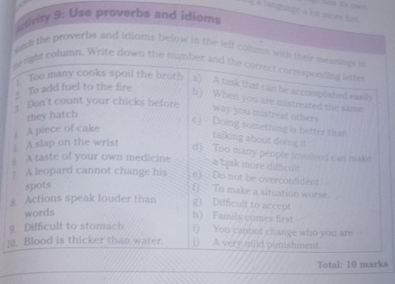 Activity 9: Use proverbs and idioms Match | StudyX