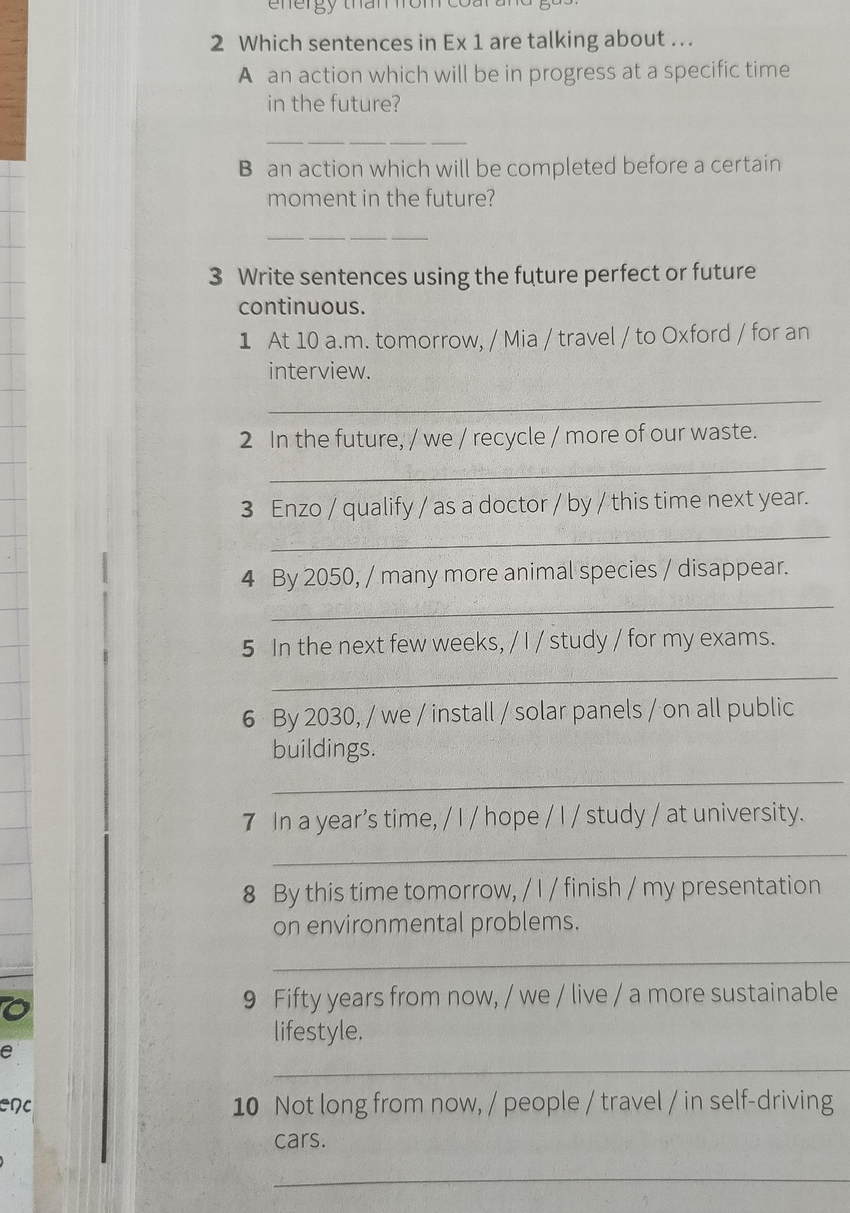 2 Which sentences in Ex 1 are talking about | StudyX