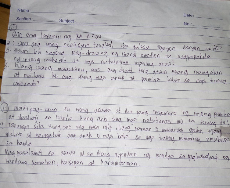 1 Ano ang layunin ng RA 11930 2 Ano ang | StudyX