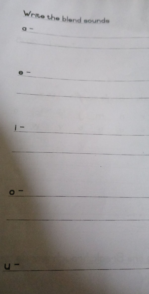 Write the blend sounds a - e - i - o - u - | StudyX