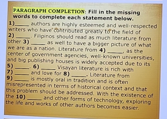 PARAGRAPH COMPLETION Fill in the missing | StudyX