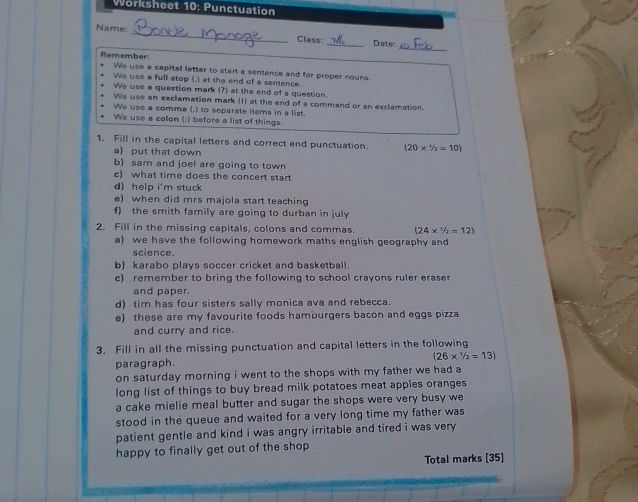 Worksheet 10 Punctuation Remember We use a | StudyX