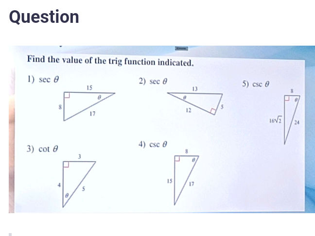 Find the value of the trig function | StudyX