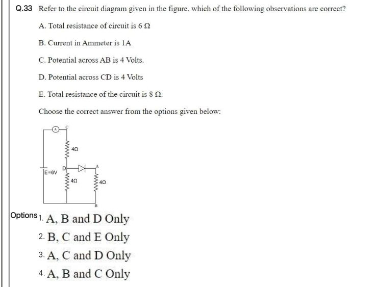 Q33 Refer to the circuit diagram given in | StudyX